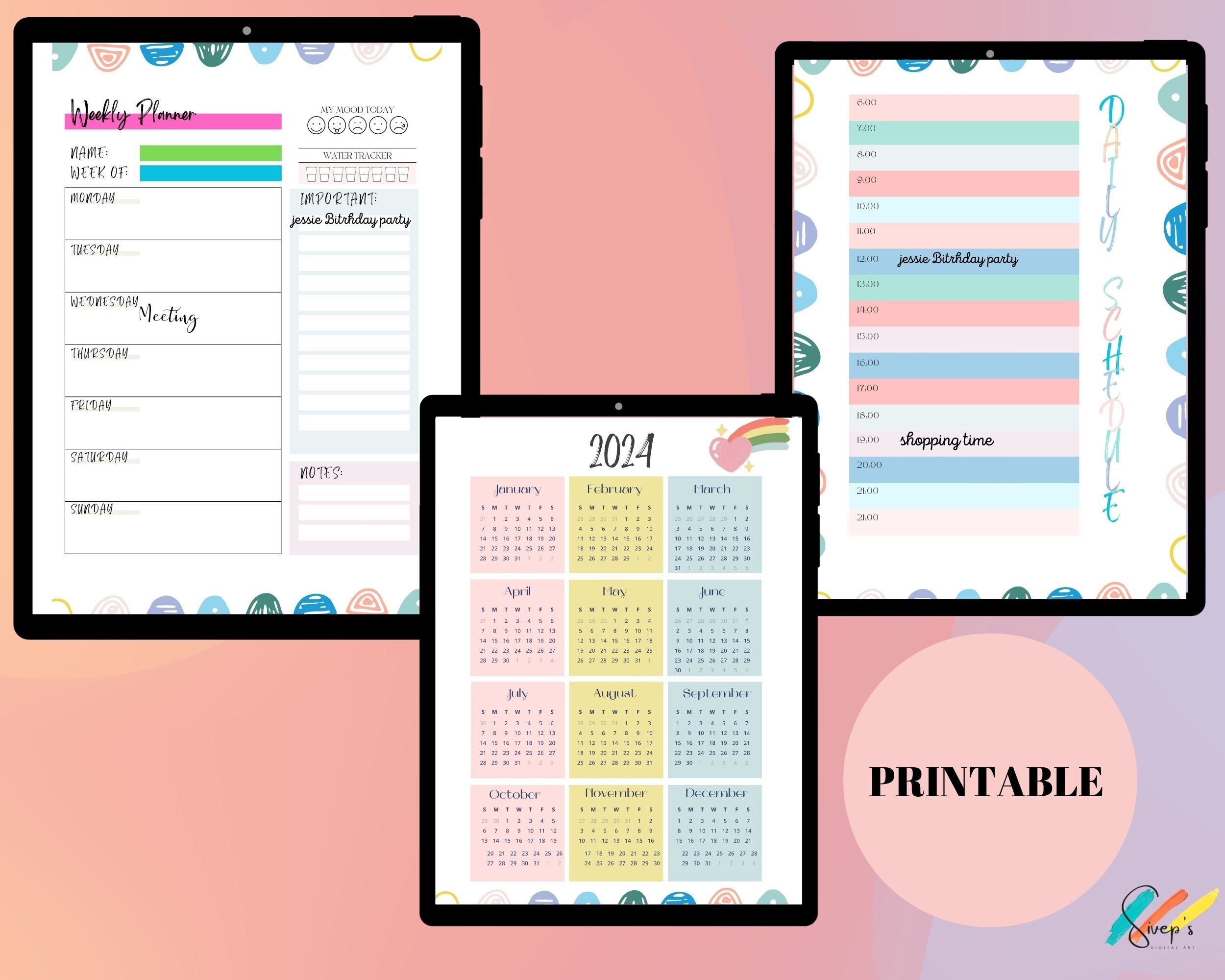 Undated Digital & Printable Weekly Planner and Calendar - Etsy