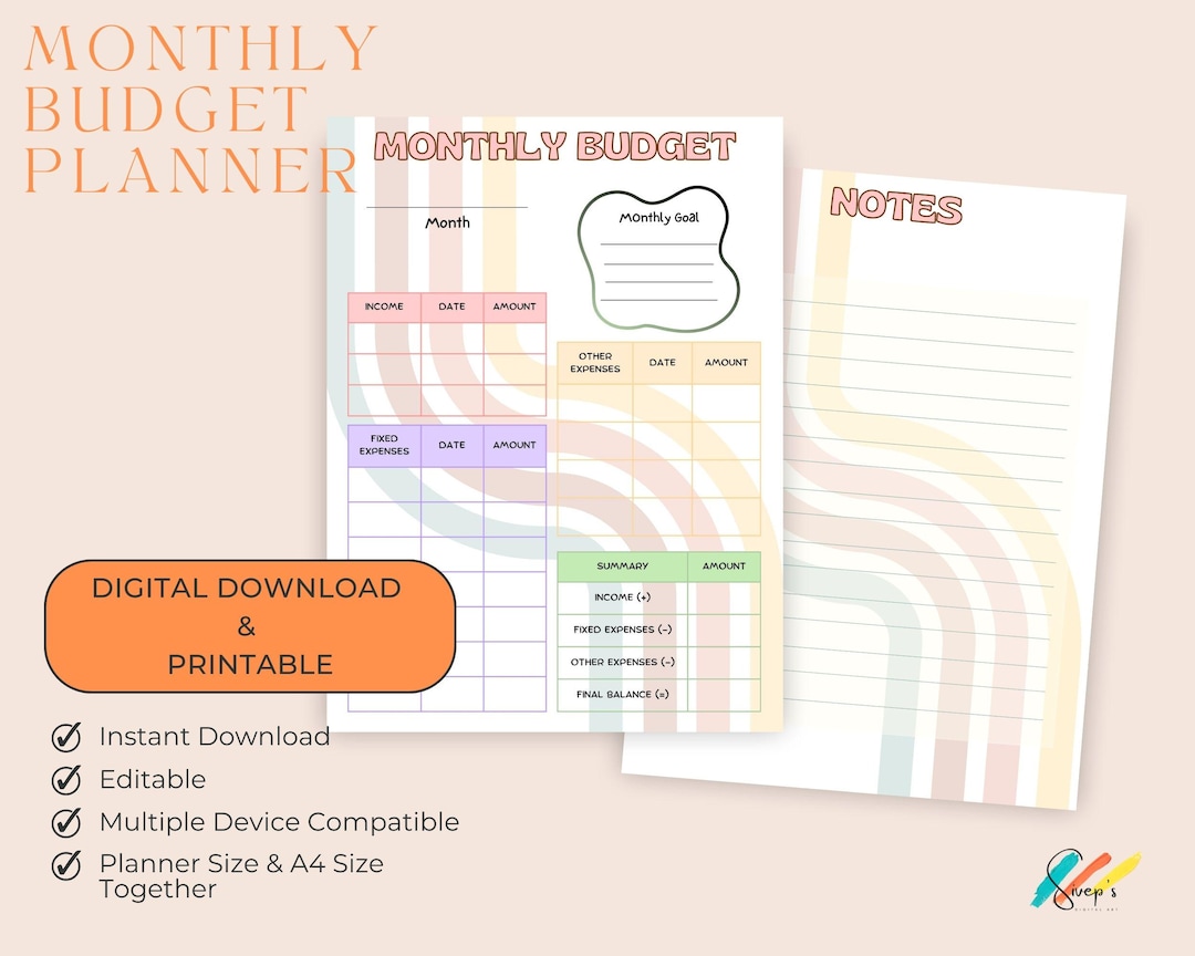 Printable Digital Cute Monthly Budget Planner - Etsy