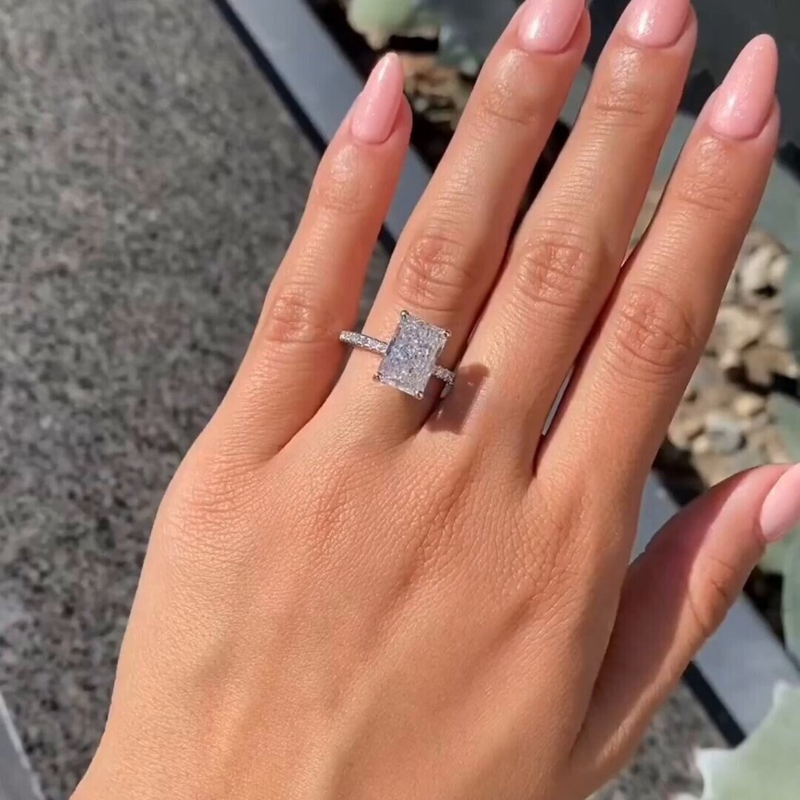 3.50 CT Radiant Engagement Ring 14K Solid Gold Ring Hidden Halo ...