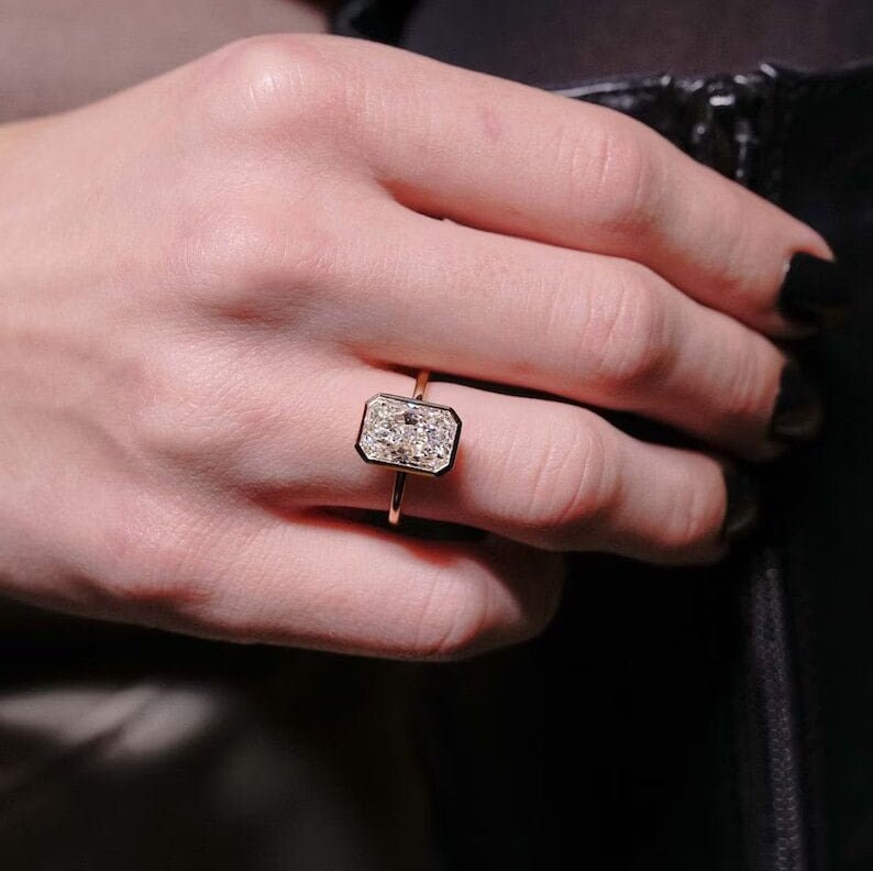 3.3CT Radiant Cut Moissanite Bezel Set Engagement Ring 14K Solid Gold ...