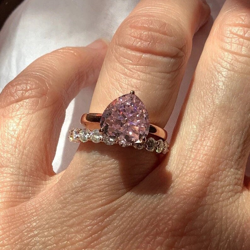 Peach Pink Heart Shaped Moissanite Solitaire Engagement Ring, 10K Solid ...