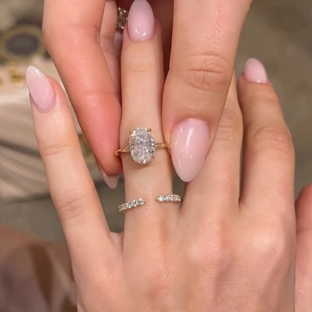 3ct Oval Moissanite Bridal Wedding Ring Set, 14kt Solid Gold Engagement ...