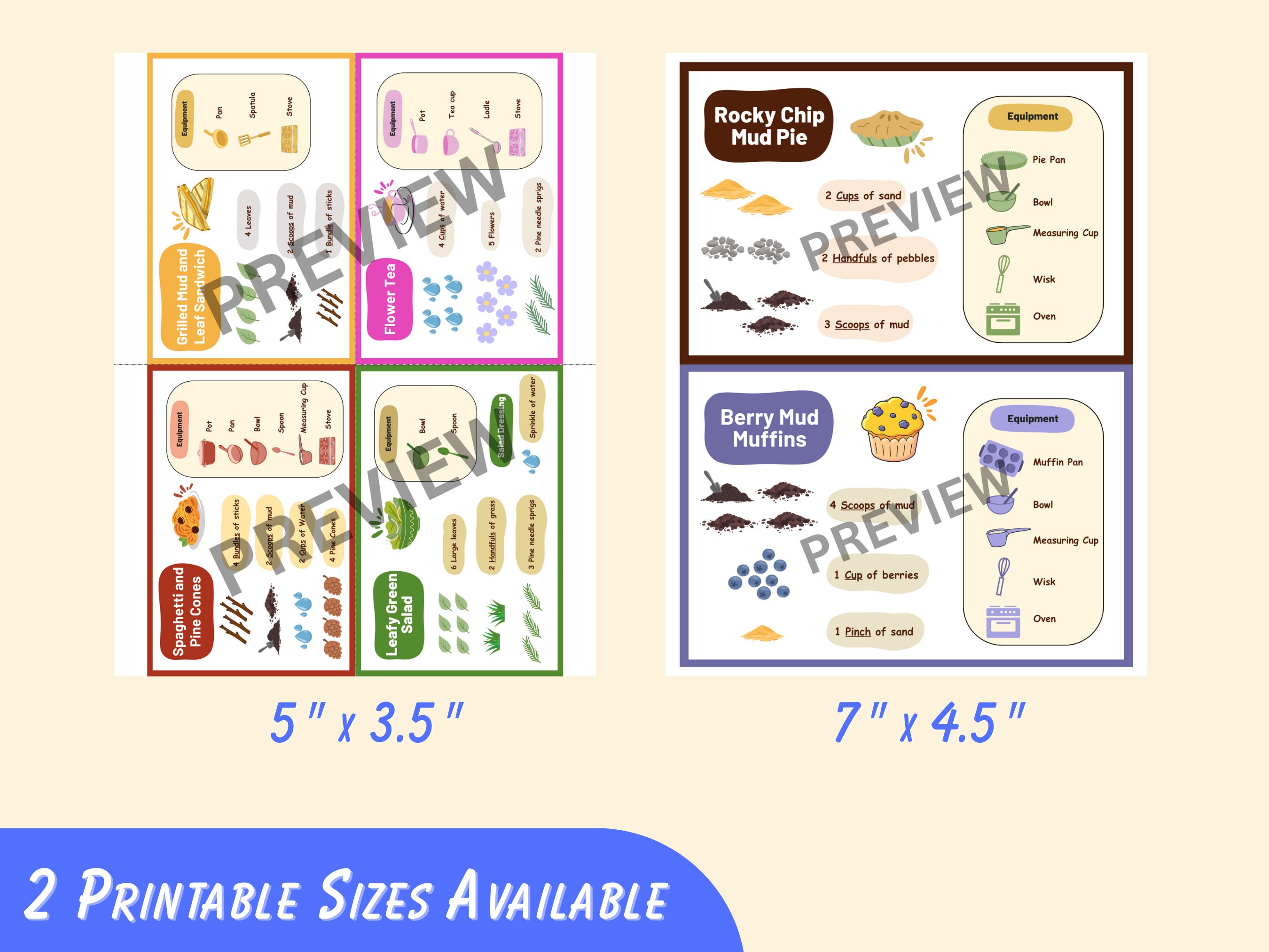 Printable - Mud Kitchen Recipe Cards, Pretend Play, Educational ...