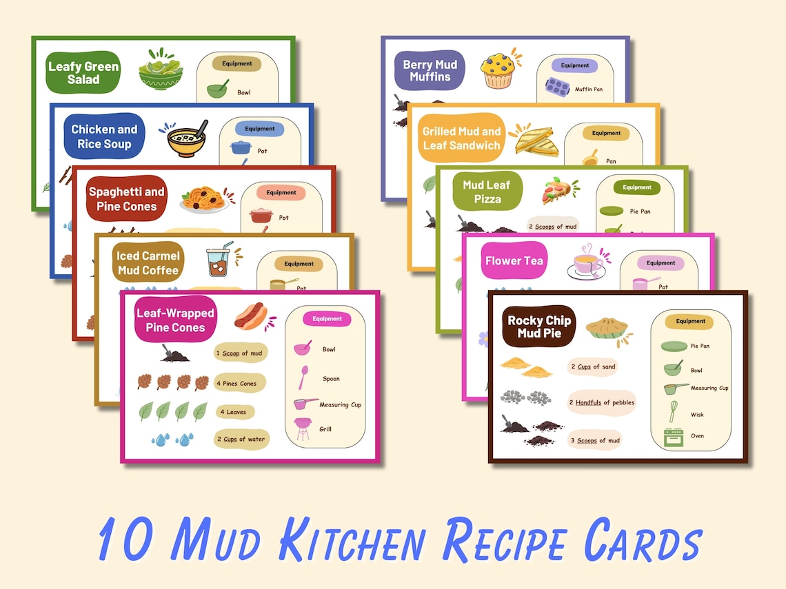 Printable - Mud Kitchen Recipe Cards, Pretend Play, Educational ...