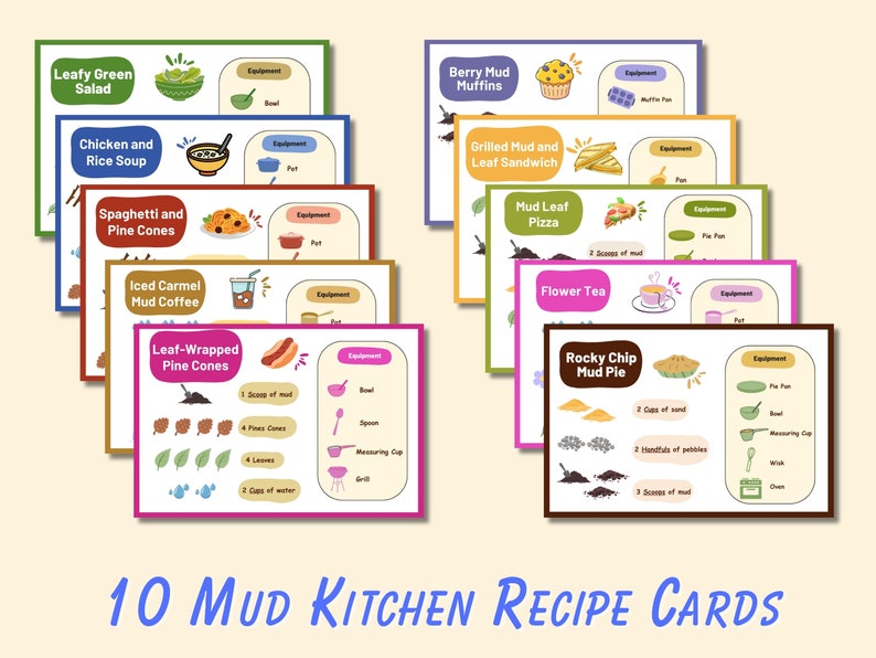 Printable - Mud Kitchen Recipe Cards, Pretend Play, Educational ...