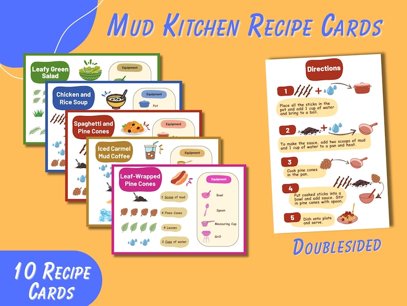 Printable - Mud Kitchen Recipe Cards, Pretend Play, Educational ...