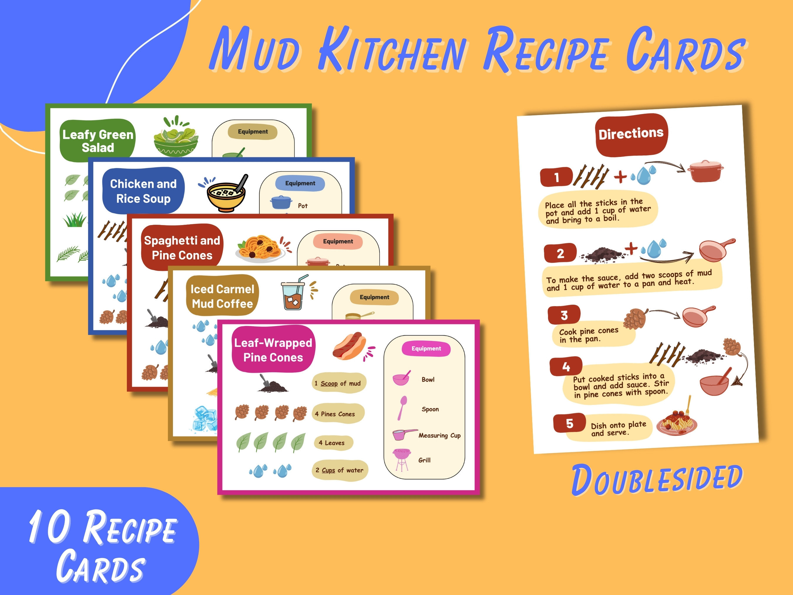 Printable - Mud Kitchen Recipe Cards, Pretend Play, Educational ...