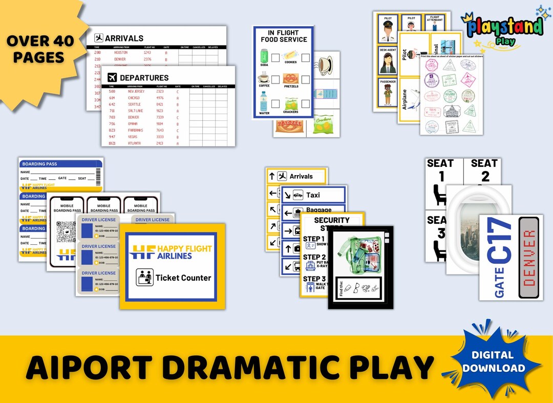 Airport Dramatic Play Printable Kit: Kids Travel Adventure (digital ...