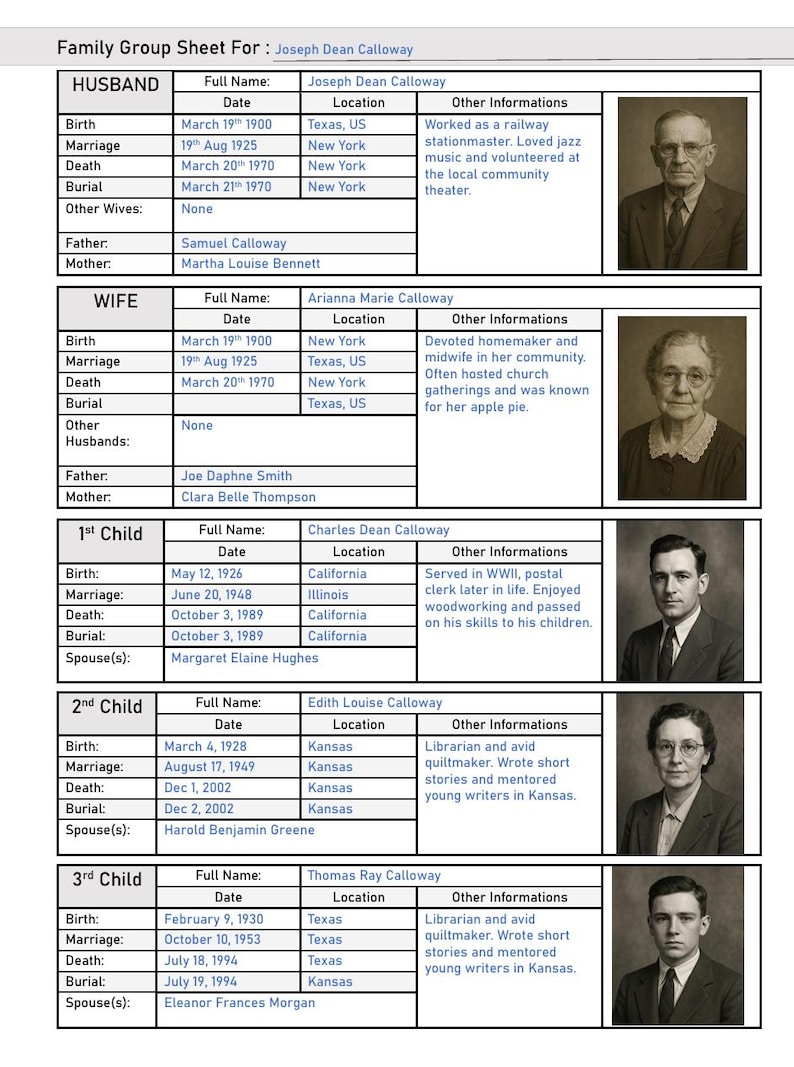Family Group Sheet Fillable PDF Gray Edition | Family History ...