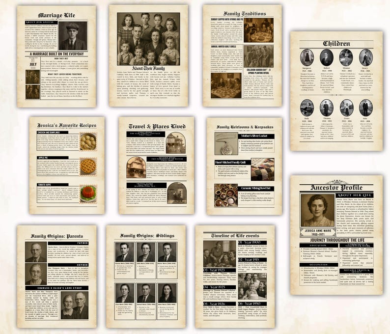 10 Pages Vintage Style Ancestor Biography Story Template | Genealogy ...