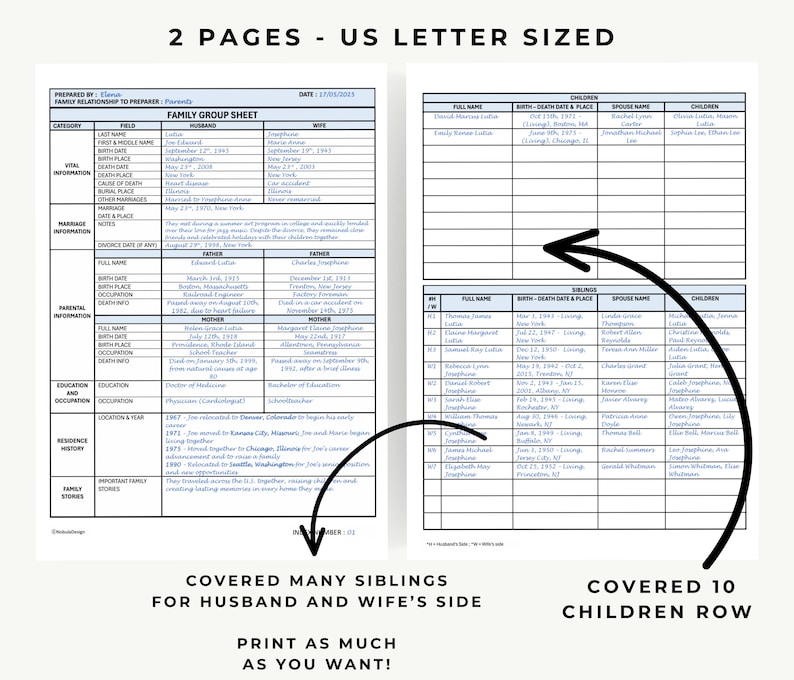 2 Pages Printable Family Group Sheets PDF | Genealogy | Fillable ...