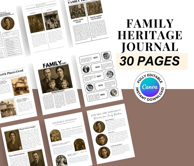 30 Pages Family History Journal Template L Canva Template | Biography ...