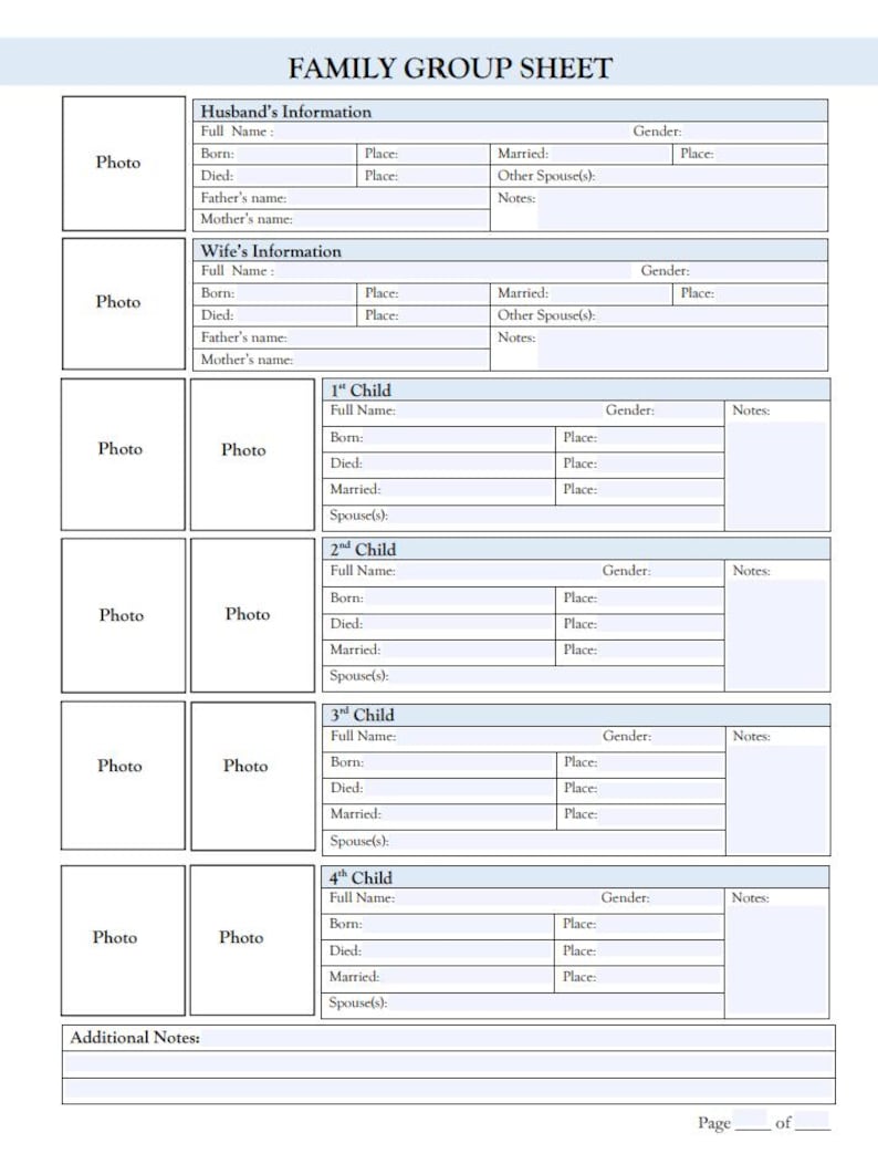 Family Group Sheet Fillable PDF | Family History | Genealogy Records ...