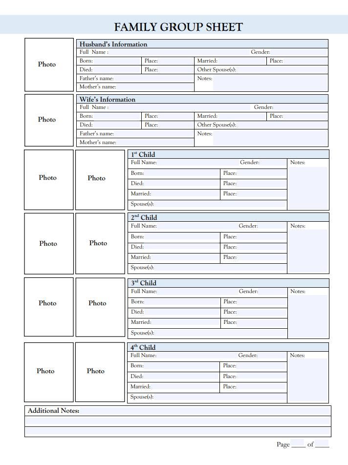 Family Group Sheet Fillable PDF | Family History | Genealogy Records ...