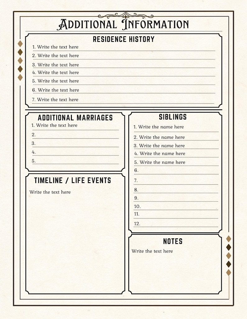 Ancestor Profile Worksheet | Ancestor Biography Profile Template ...