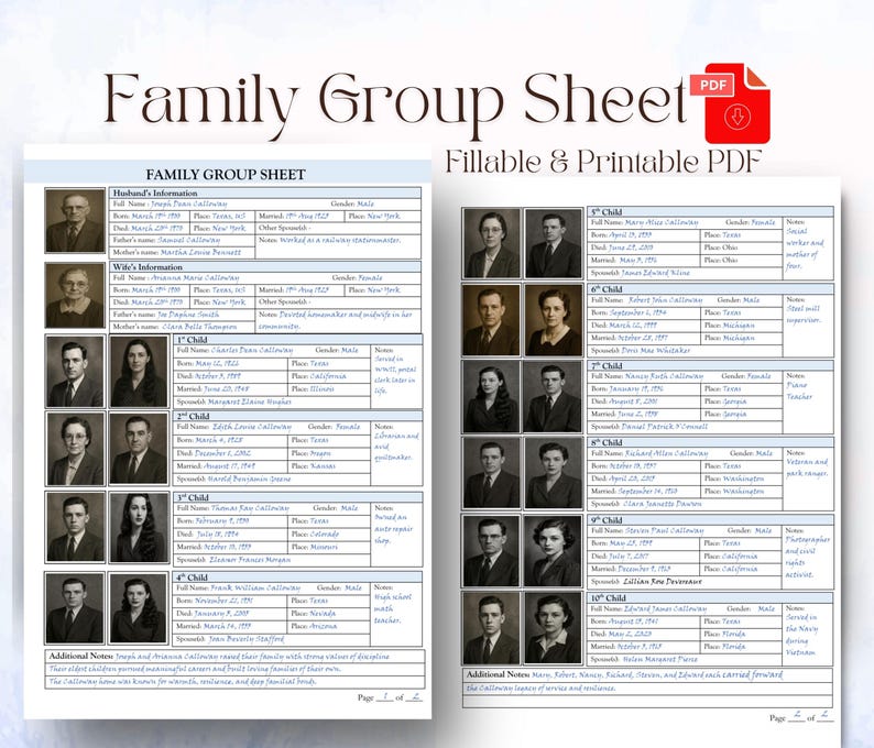 Family Group Sheet Fillable PDF | Family History | Genealogy Records ...