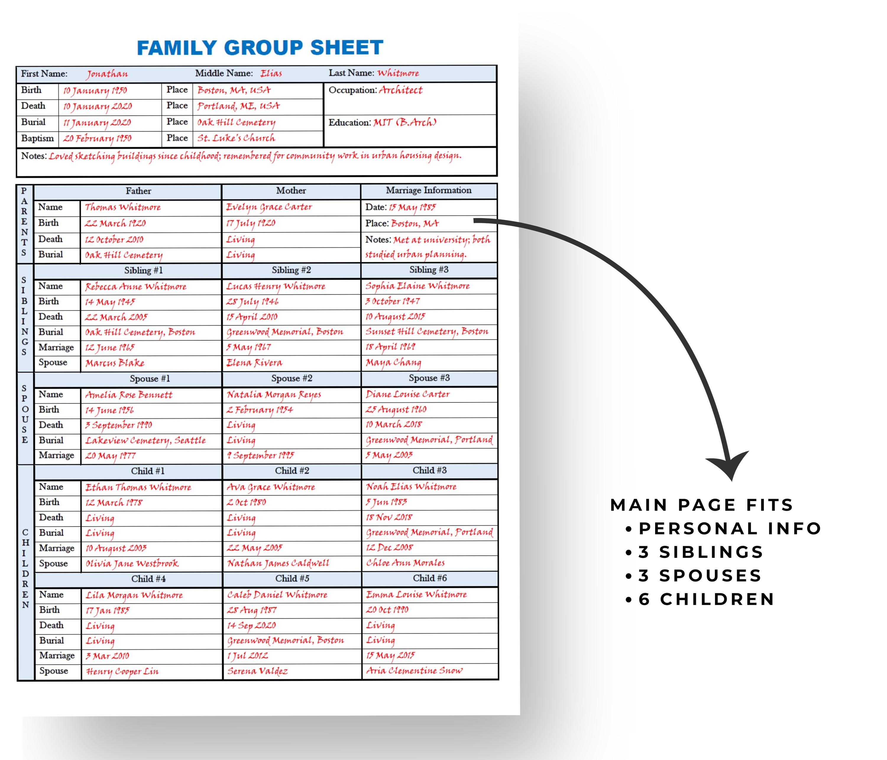 Printable Family Group Sheets PDF | Genealogy Form | Family History ...