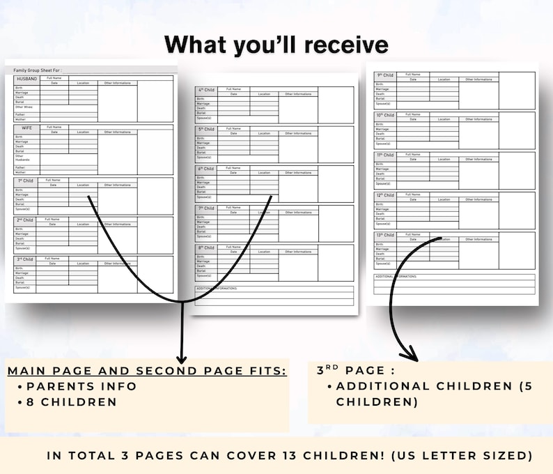 Family Group Sheet Fillable PDF Gray Edition | Family History ...