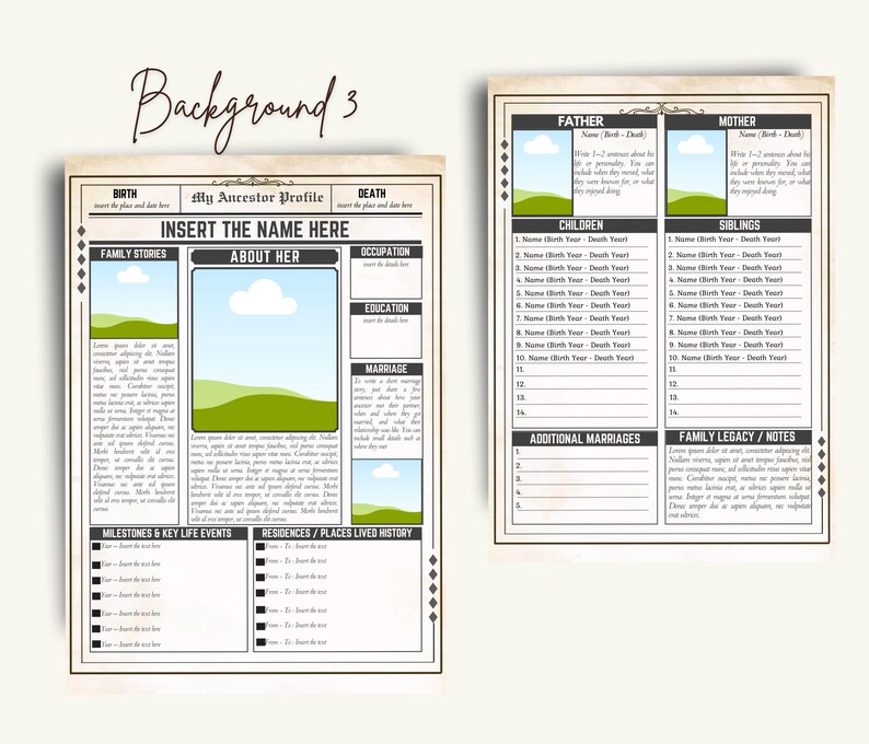 Ancestor Profile Worksheet | Ancestor Biography Profile Template ...