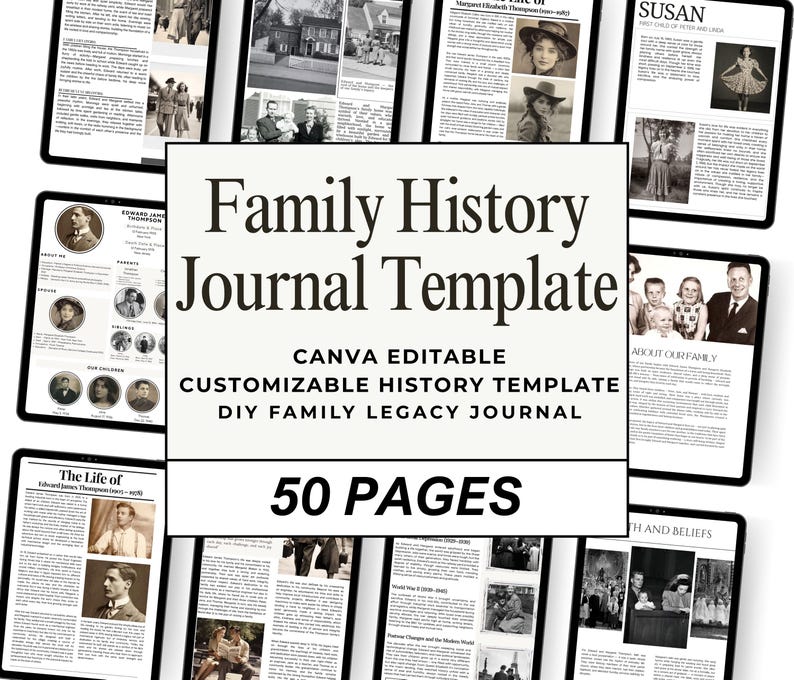 50 Pages Ancestry Journal Template | Family History Template ...