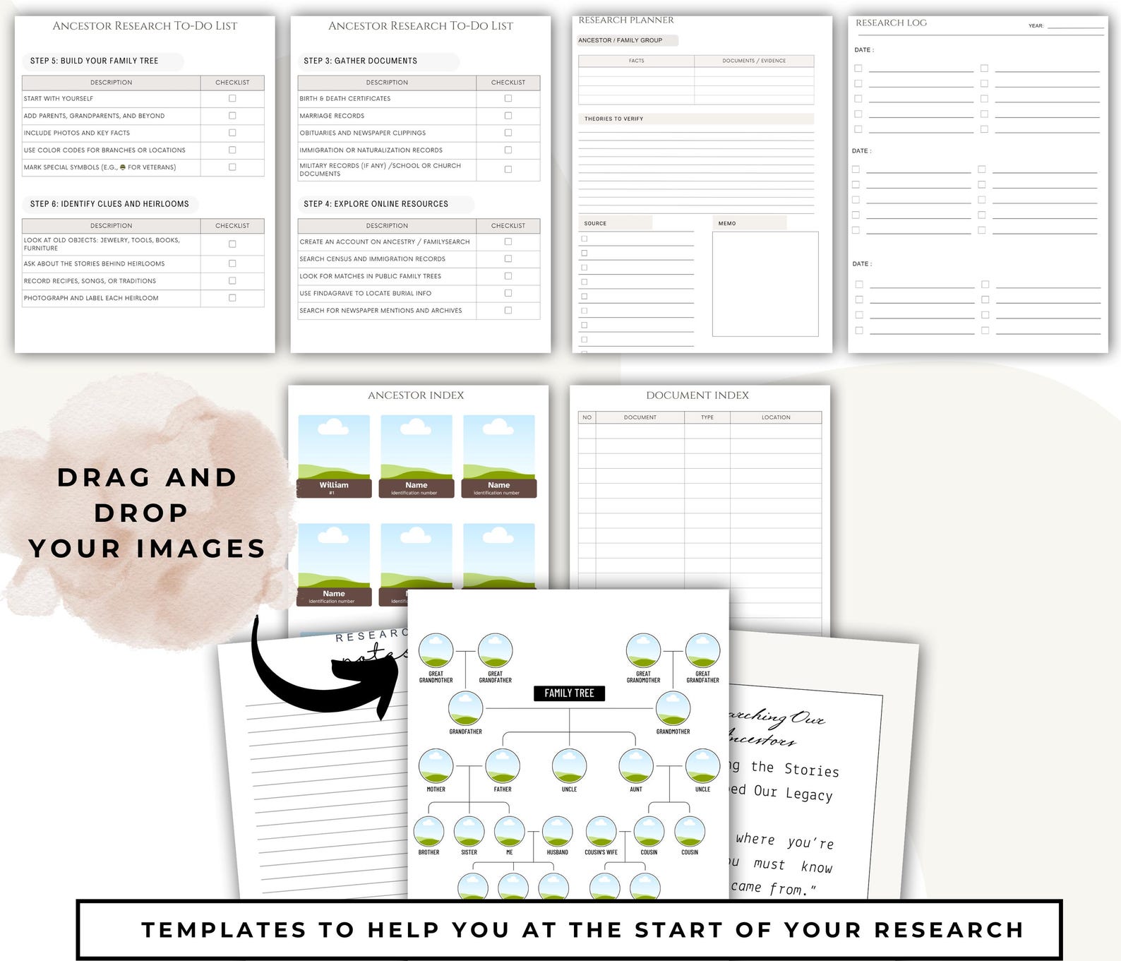 50 Pages Ancestry Journal Template | Family History Template ...