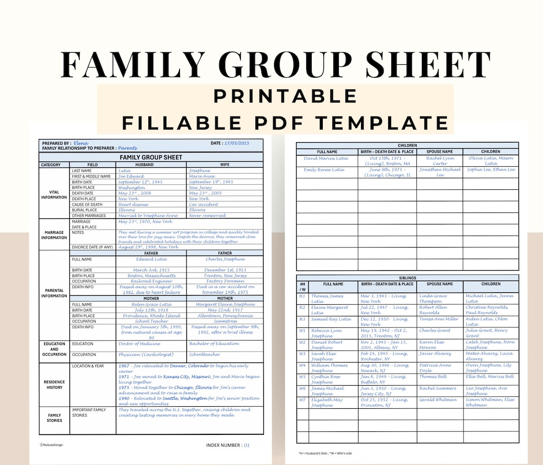 2 Pages Printable Family Group Sheets PDF | Genealogy | Fillable ...