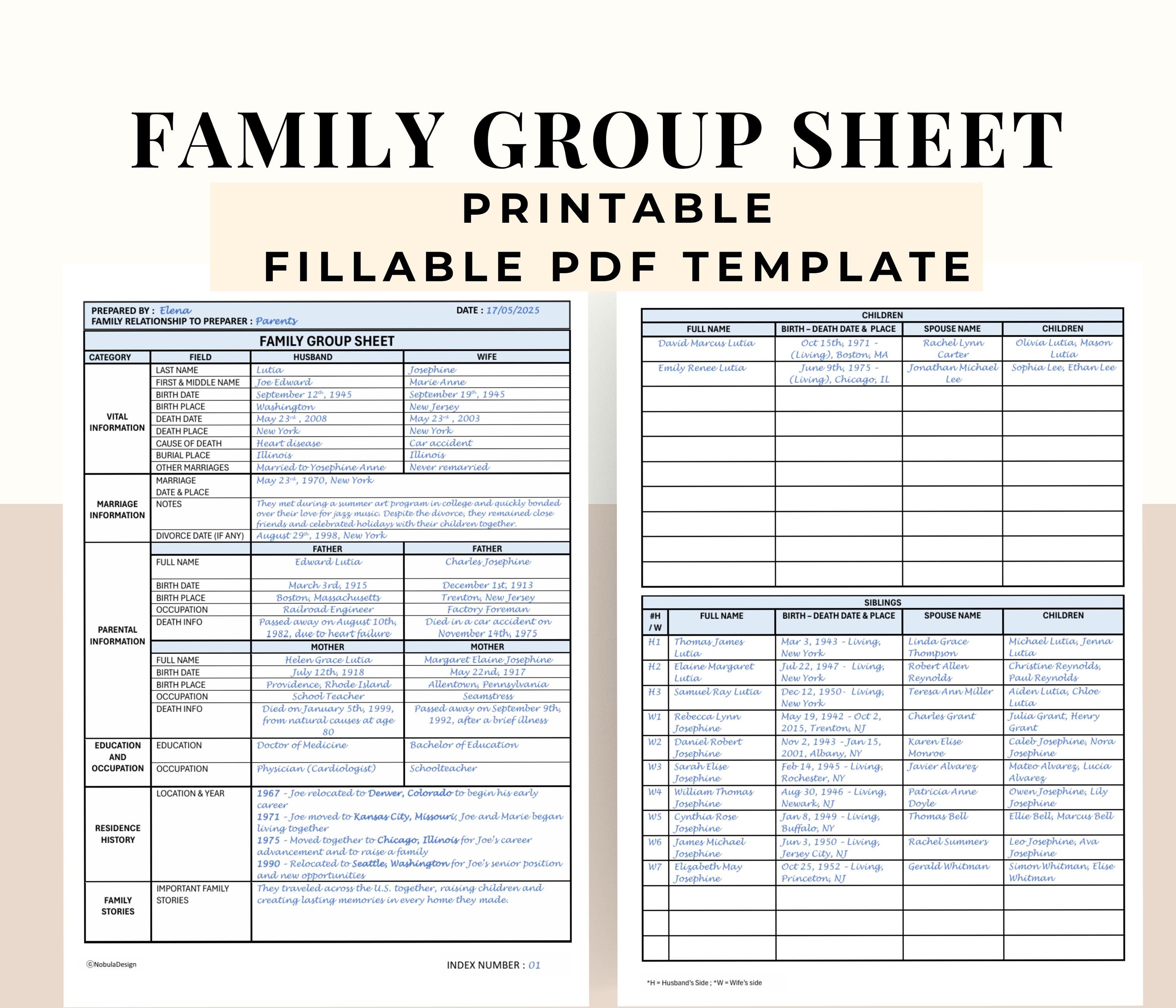 2 Pages Printable Family Group Sheets PDF | Genealogy | Fillable ...