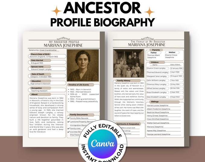 Ancestor Profile Canva Template - Etsy Canada
