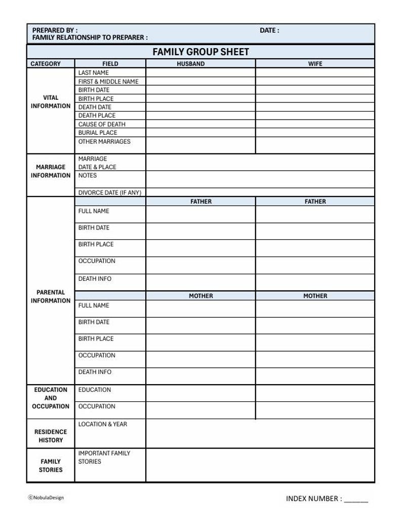 2 Pages Printable Family Group Sheets PDF | Genealogy | Fillable ...