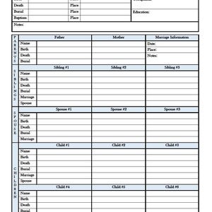 Printable Family Group Sheets PDF | Genealogy Form | Family History ...