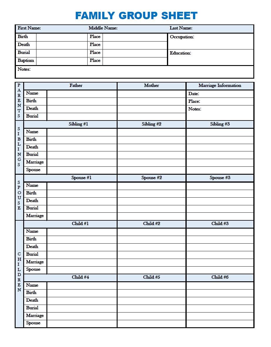 Printable Family Group Sheets PDF | Genealogy Form | Family History ...