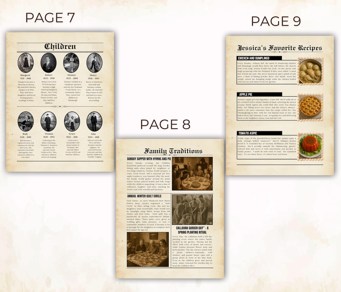 10 Pages Vintage Style Ancestor Biography Story Template | Genealogy ...