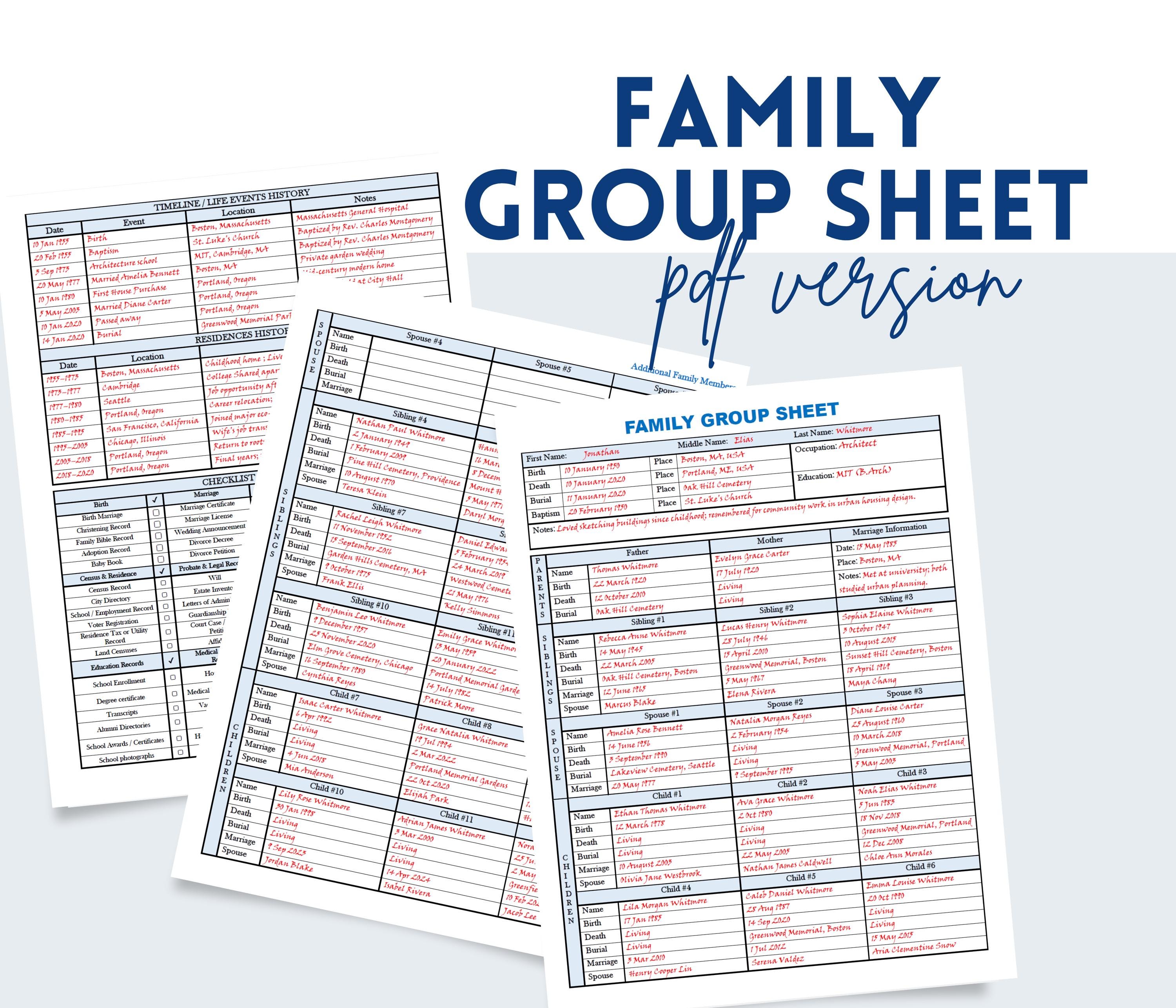 Printable Family Group Sheets PDF | Genealogy Form | Family History ...