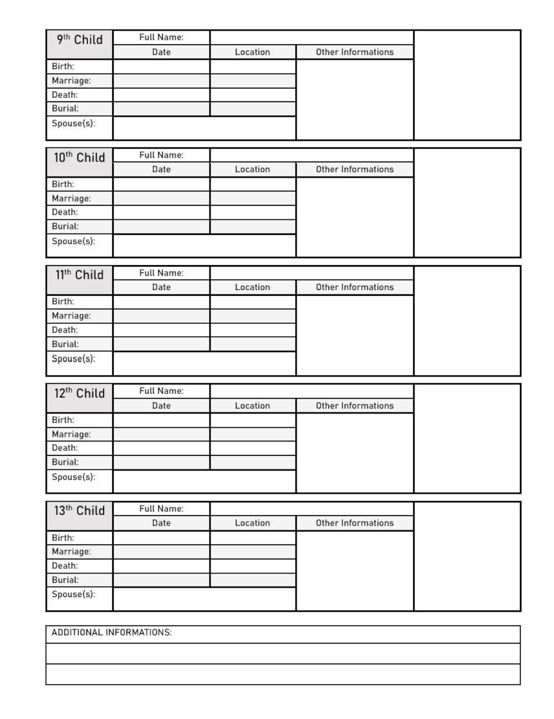 Family Group Sheet Fillable PDF Gray Edition | Family History ...