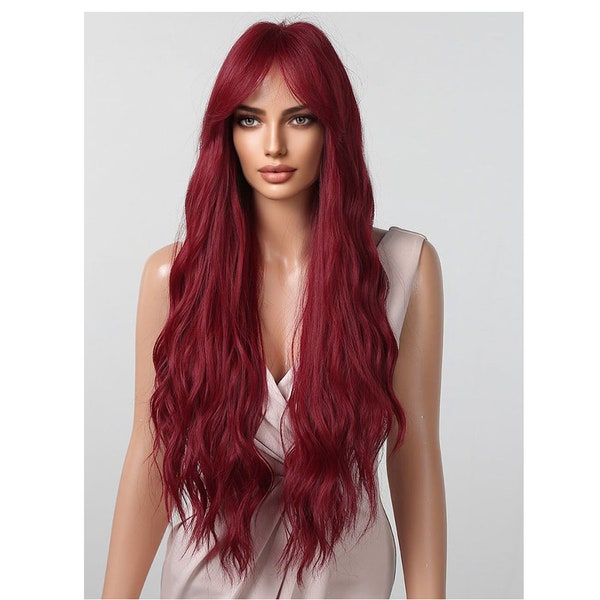 Long Red Wig With Bangs - Etsy