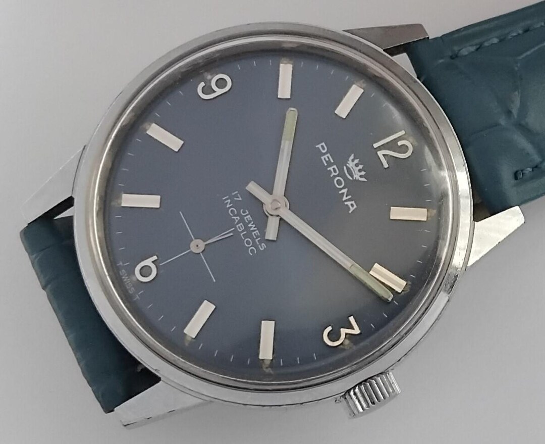 17 Jewels Swiss Made Perona Men's Wind up Vintage Watch Mint Condition ...