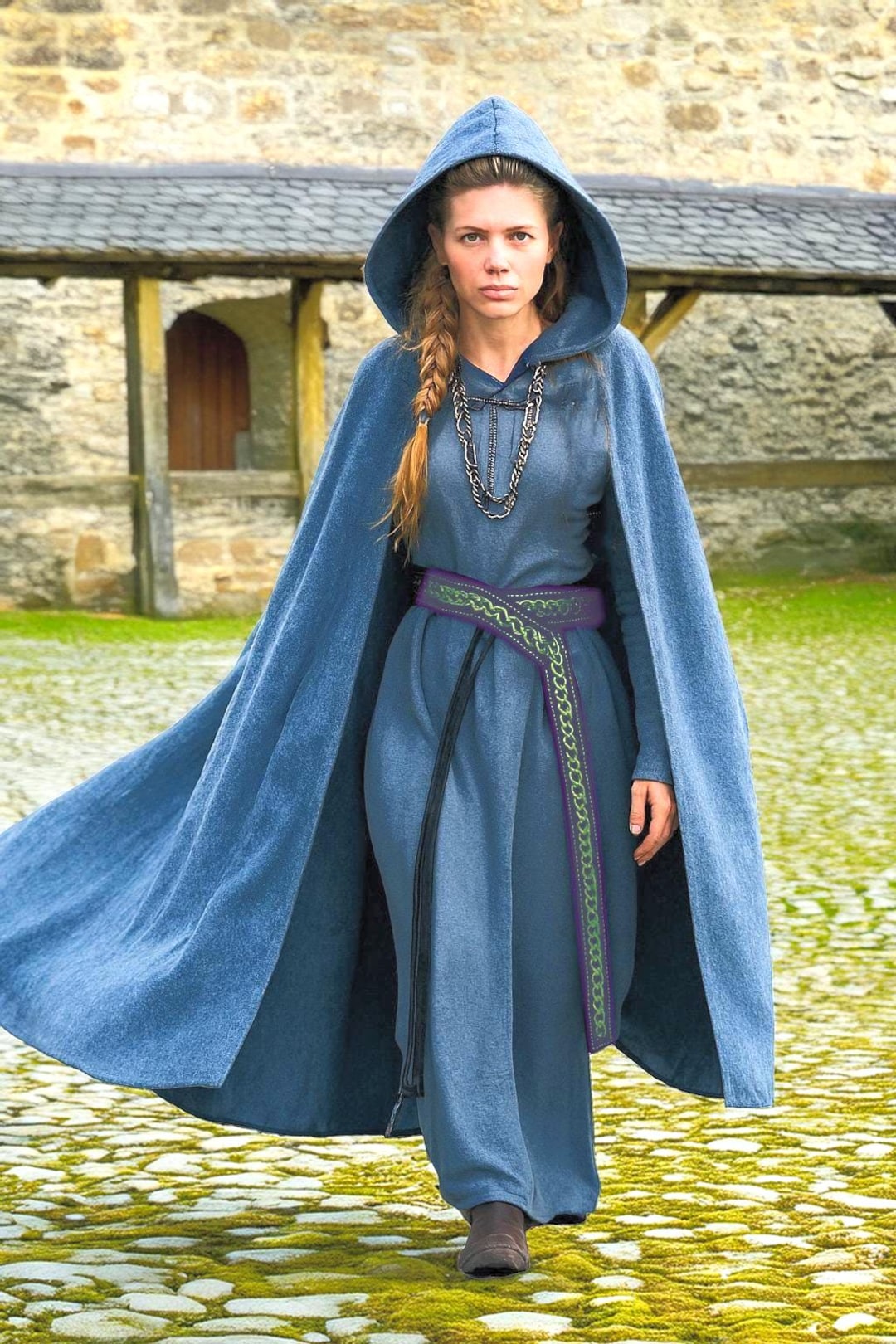 Medieval Hooded Cloak in Blue – LARP Viking Cloak With Hood & Wide ...