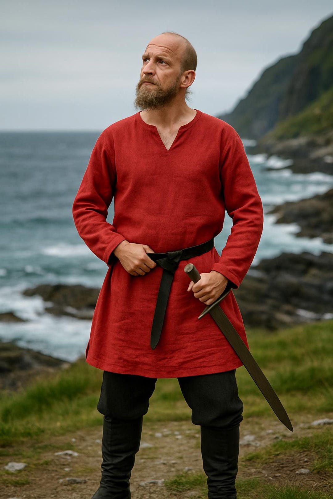 Viking Linen Tunic Red – Early Medieval Tunic Made of 100% Linen for ...