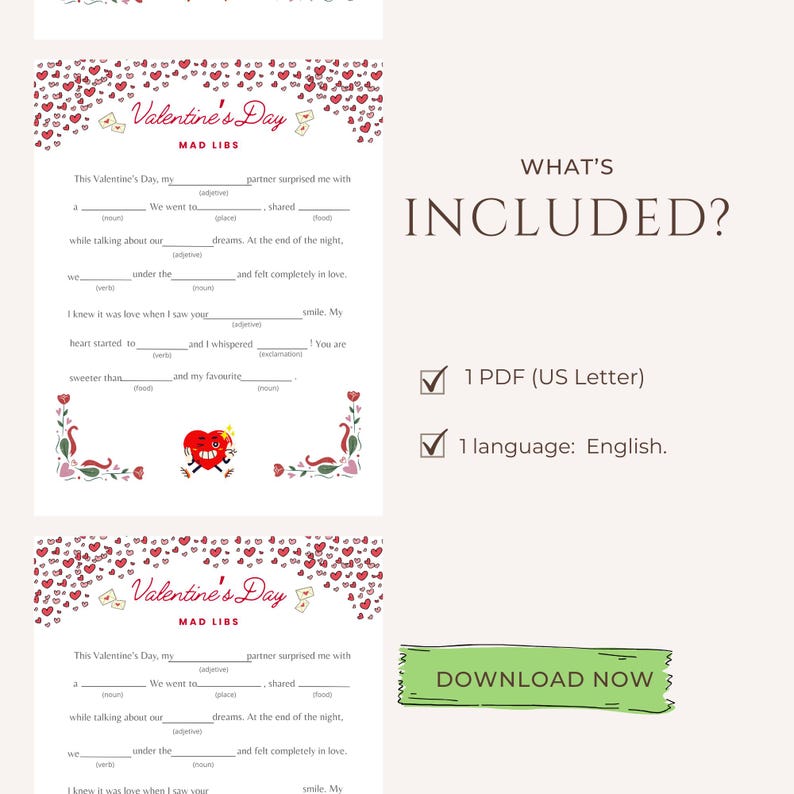 Mad Libs Valentine's Day Printable PDF Game | Fun Activity for Teens ...