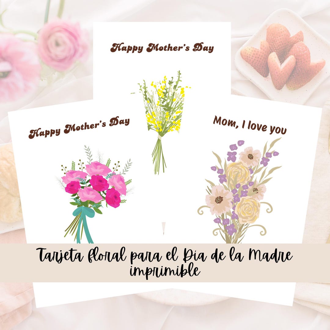 Printable Floral Mother's Day Card for Mom, Botanical Flower Greeting ...