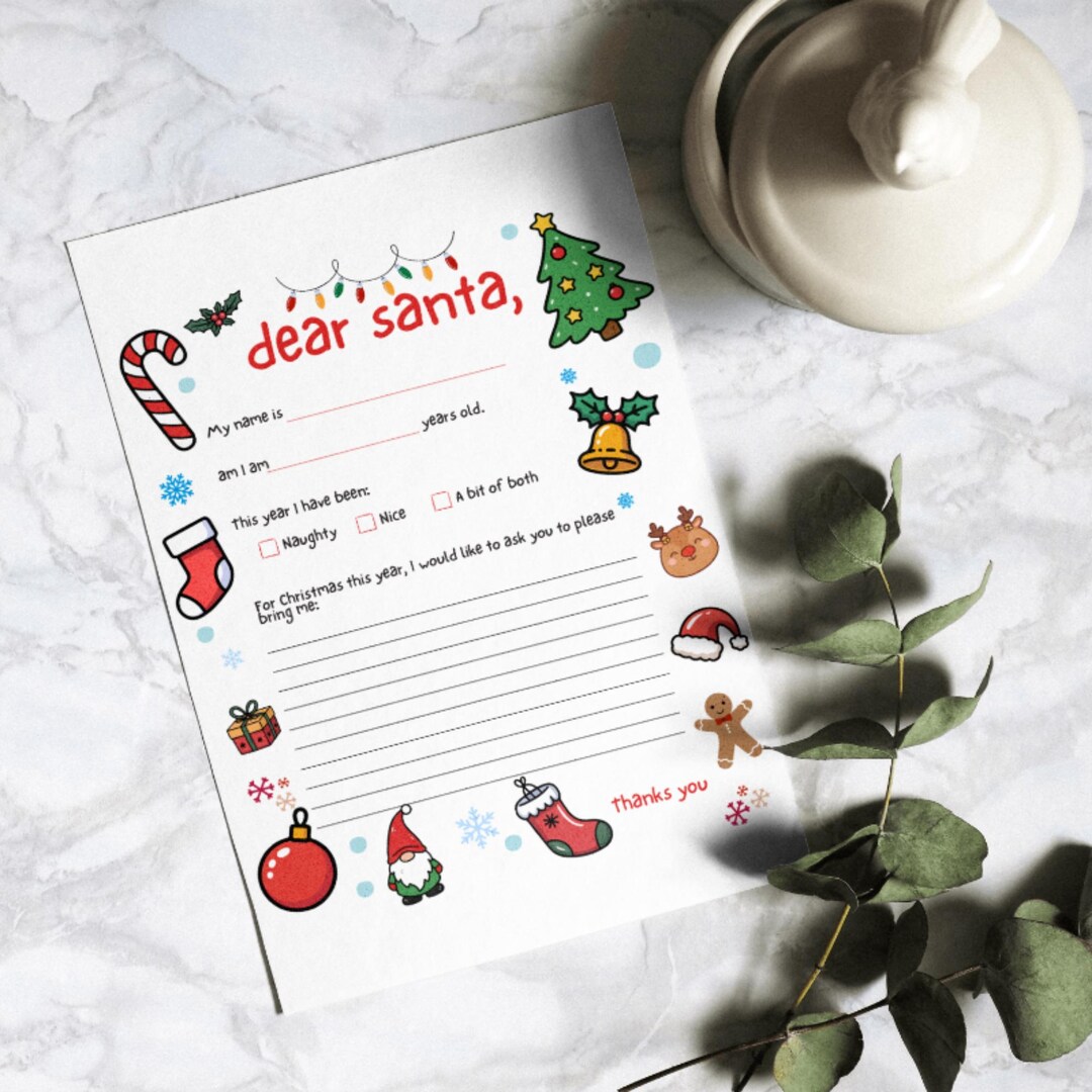 Printable Christmas Wish List Letter to Santa for Kids: Dear Santa ...