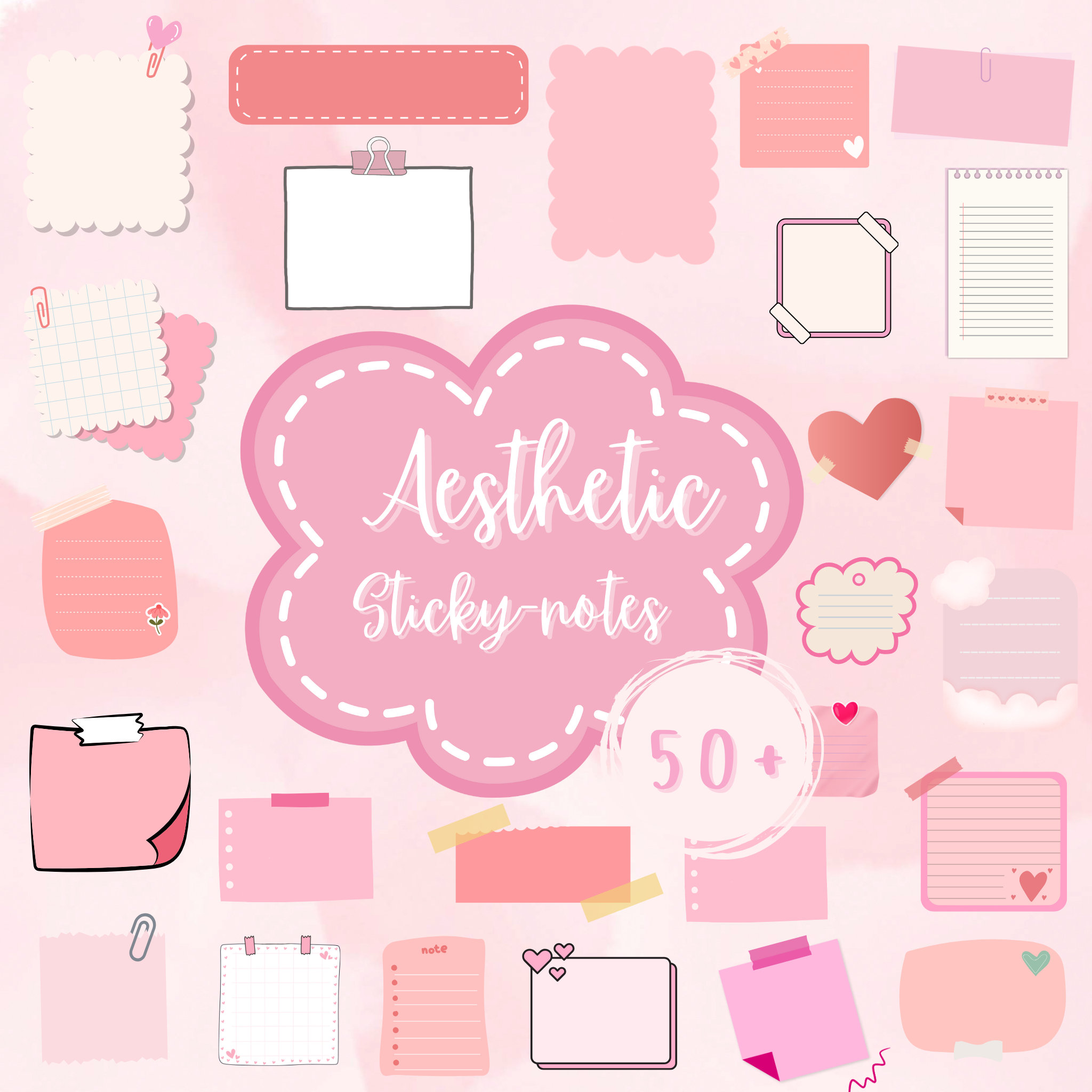 Digital Sticky Notes, Pink Aesthetic Sticky Notes, Goodnotes Sticky ...