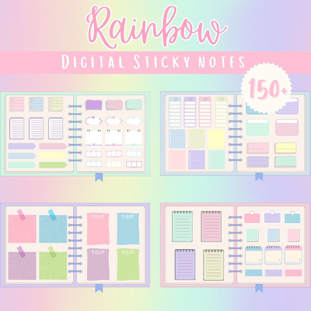 Rainbow Digital Sticky Notes, Digital Planner Stickers, Tracker ...