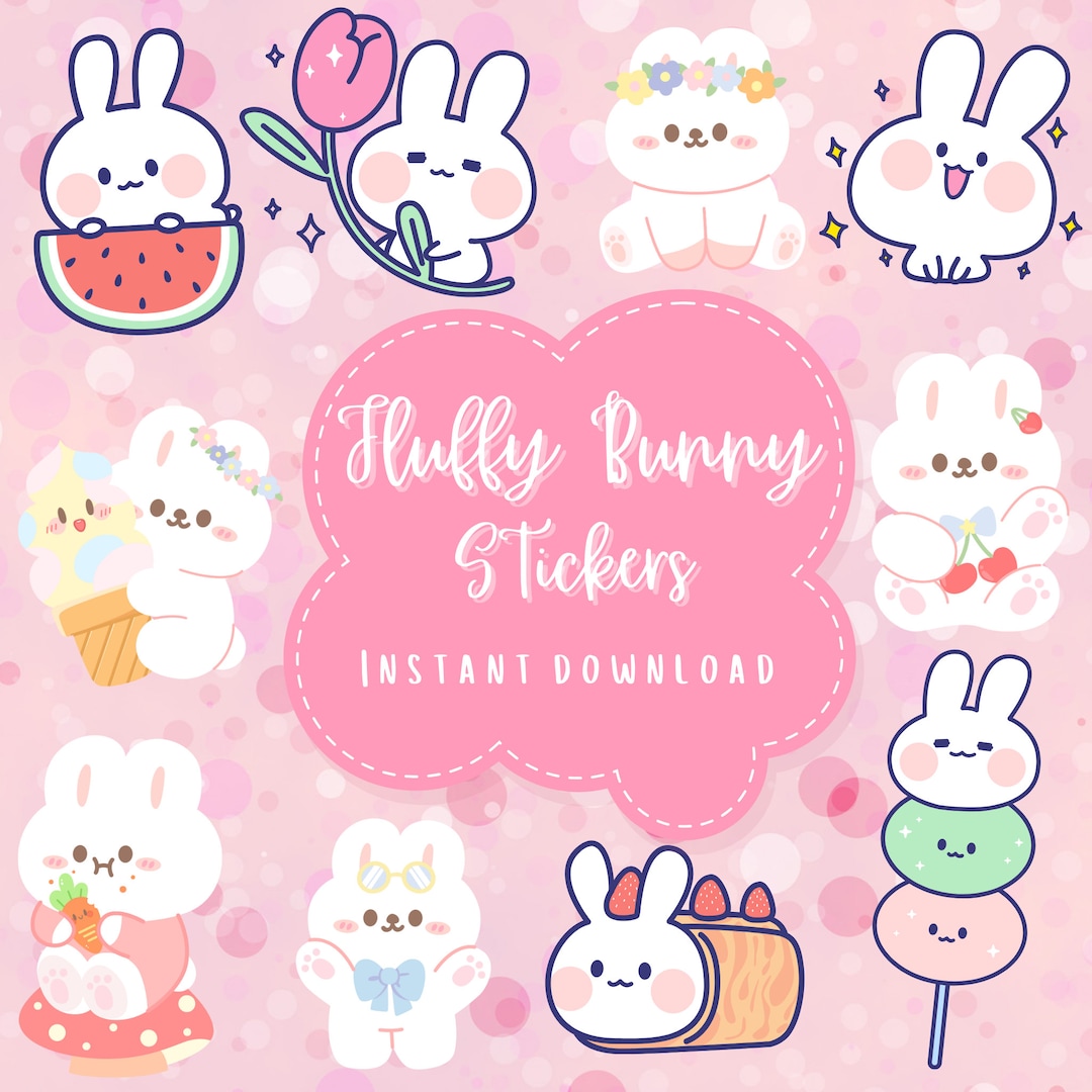 Fluffy Bunny Digital Stickers,png Digital Stickers, Goodnotes Planner ...