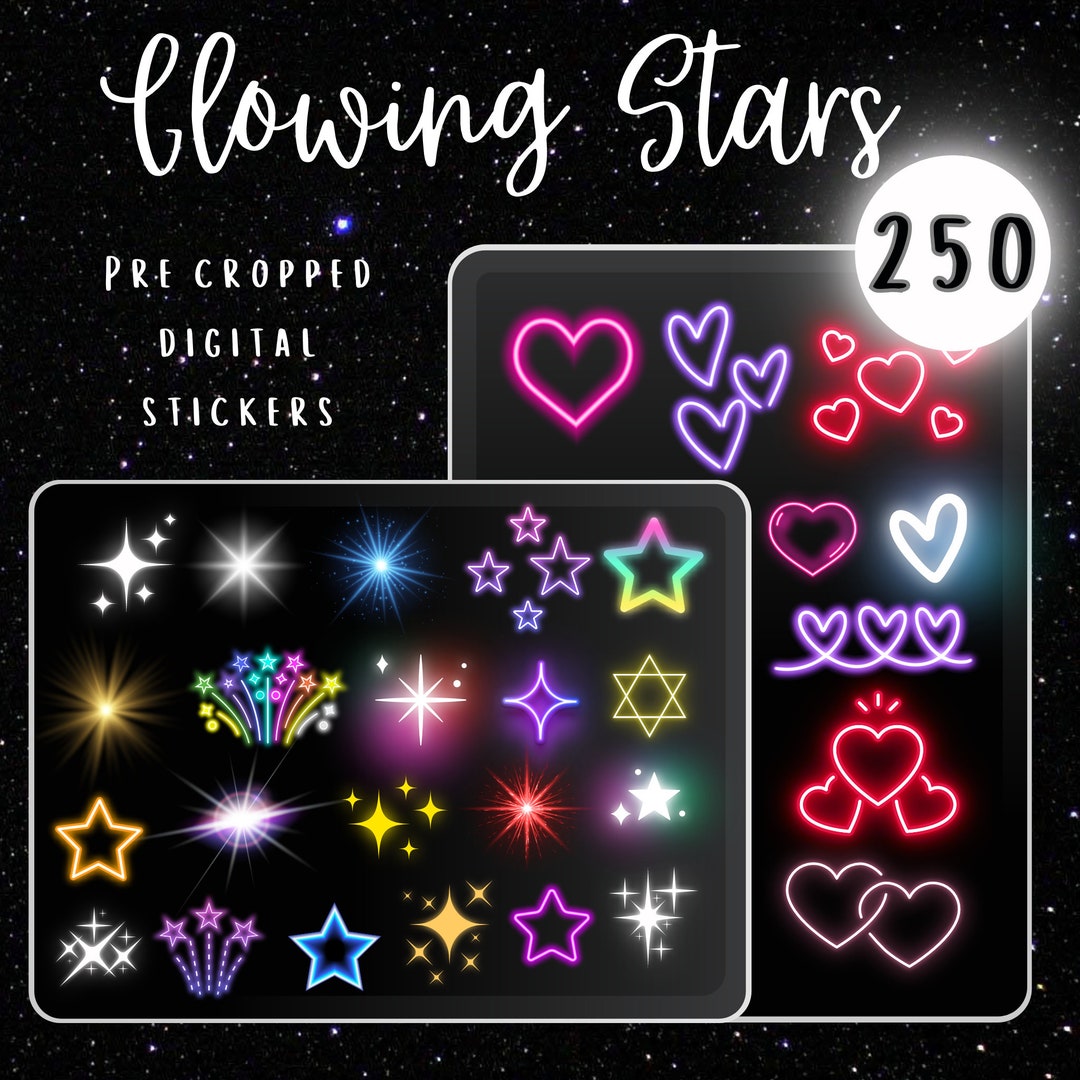 250 Neon Glow Digital Stickers BUNDLE, Pre-cropped Goodnotes Stickers ...