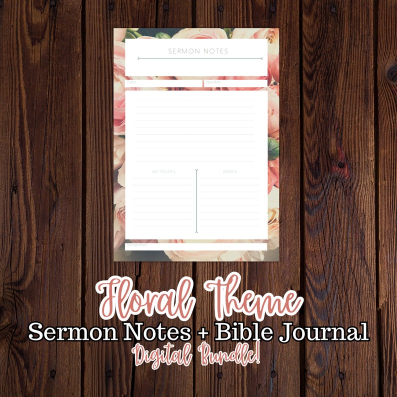 Sermon Notes Printable Digital Download Bundle Floral Bible Journal ...