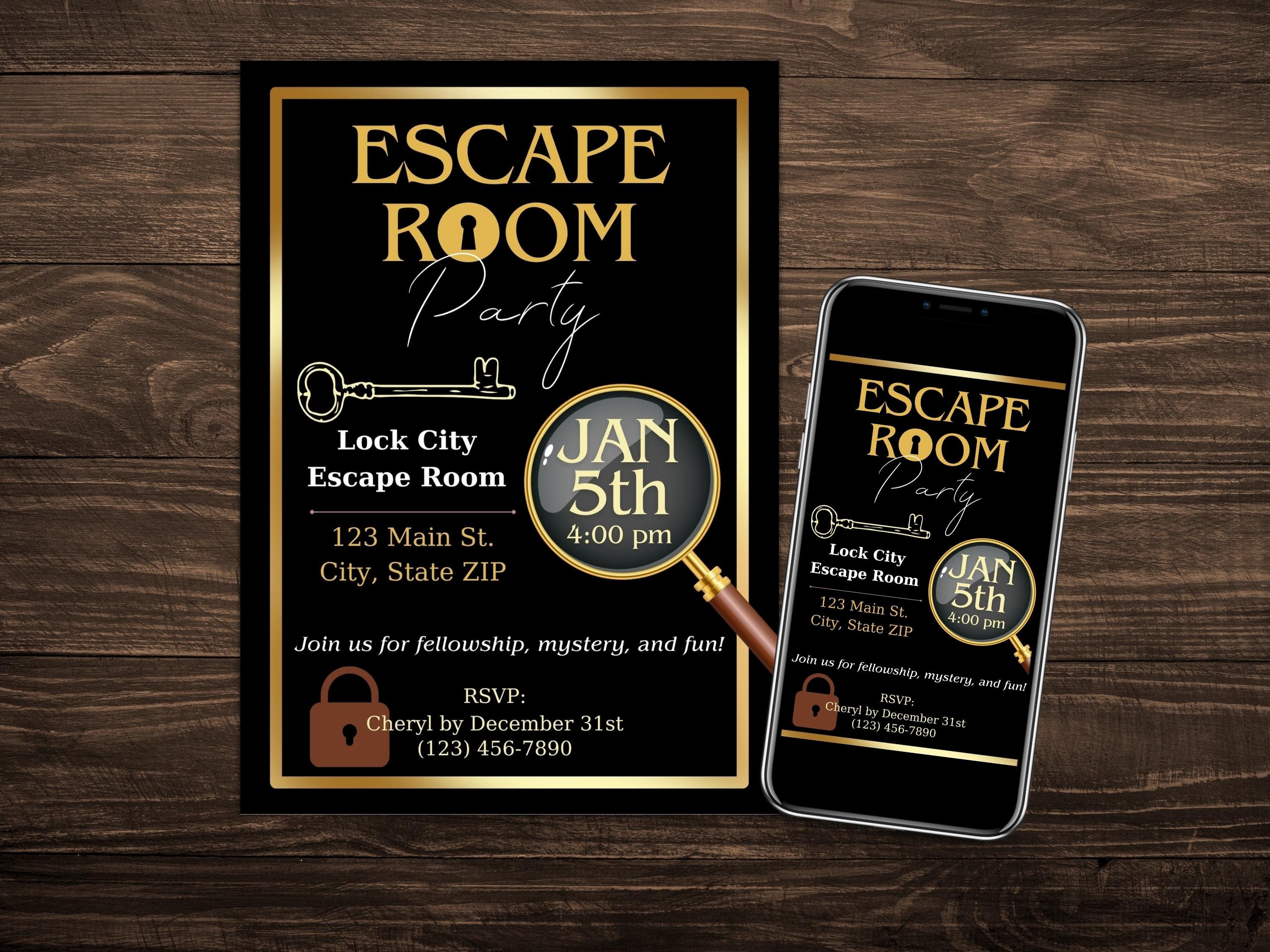 Escape Room Invitation Editable Printable Digital Invite Birthday Party ...