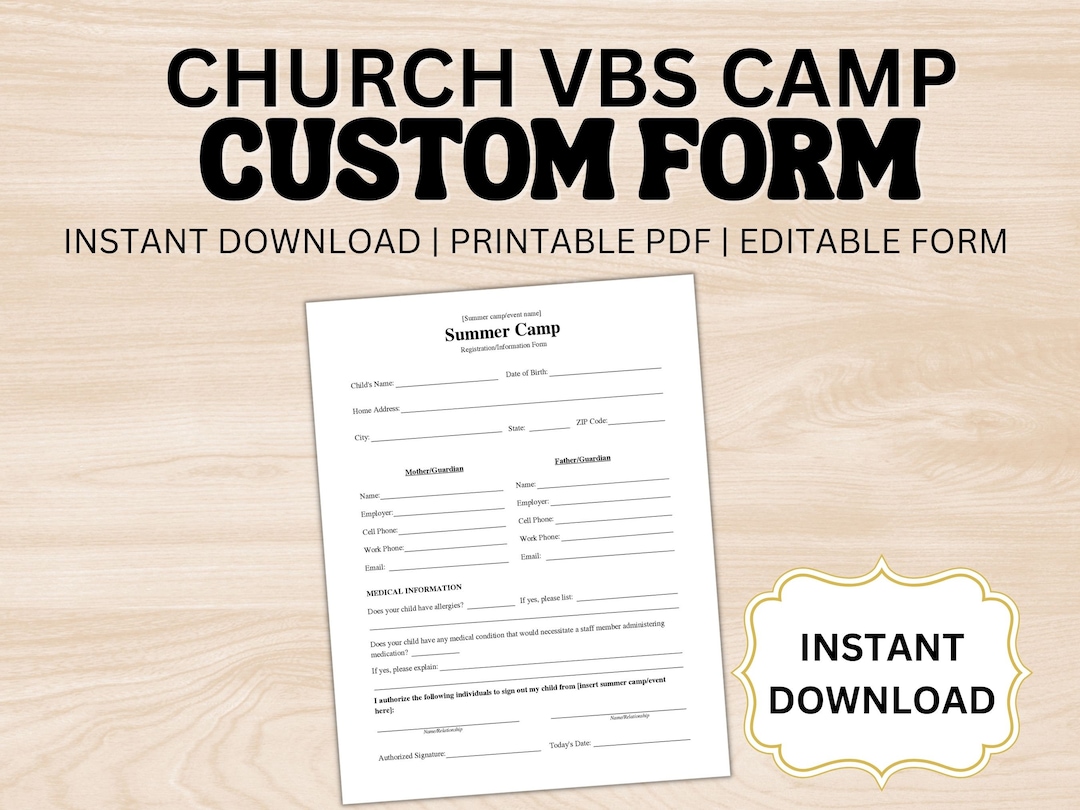 Custom Church Camp VBS Event Registration Editable Instant Digital ...
