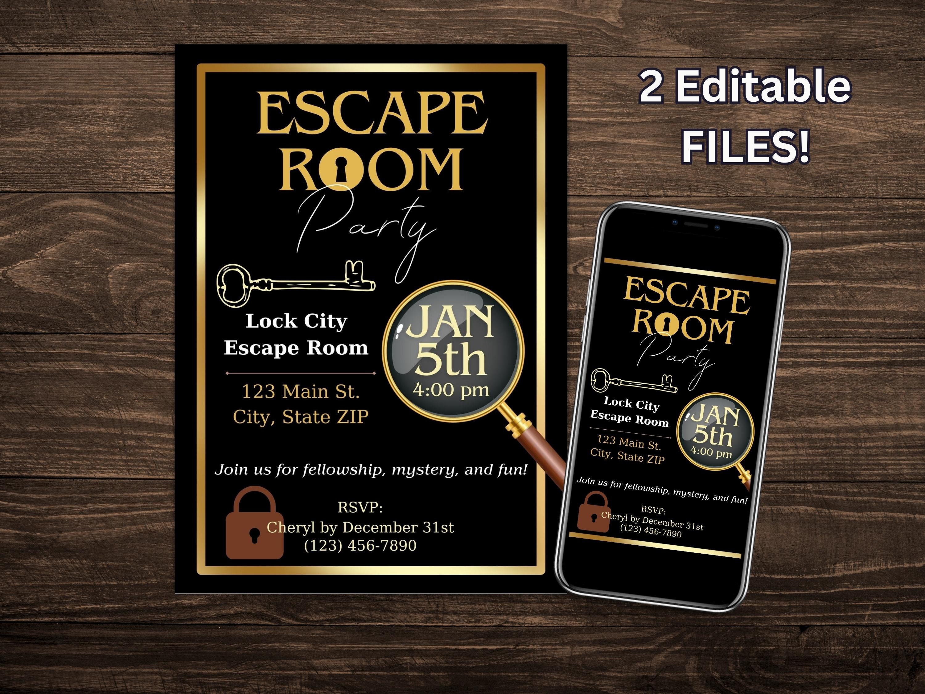 Escape Room Invitation Editable Printable Digital Invite Birthday Party ...