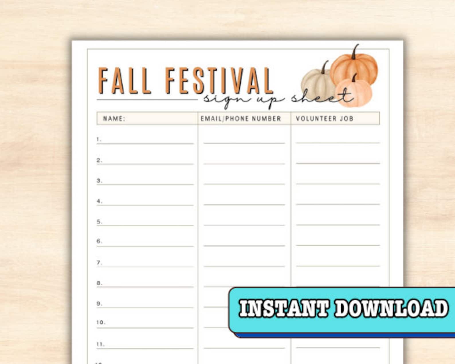 Custom Fall Festival Registration PDF Instant Download Template Sign up ...